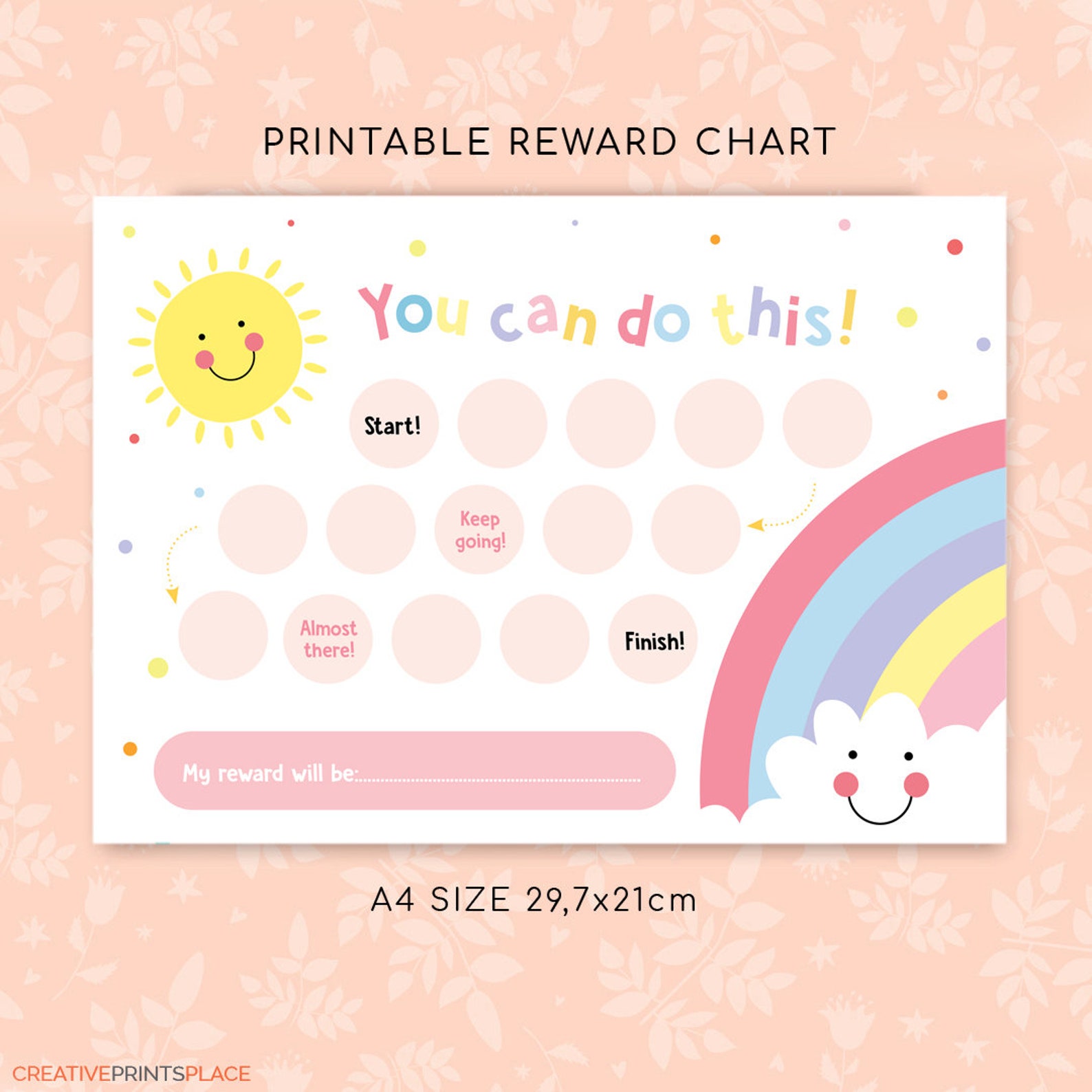 Printable Rainbow Sun Reward Chart for Girls, Girl Sticker Chart ...