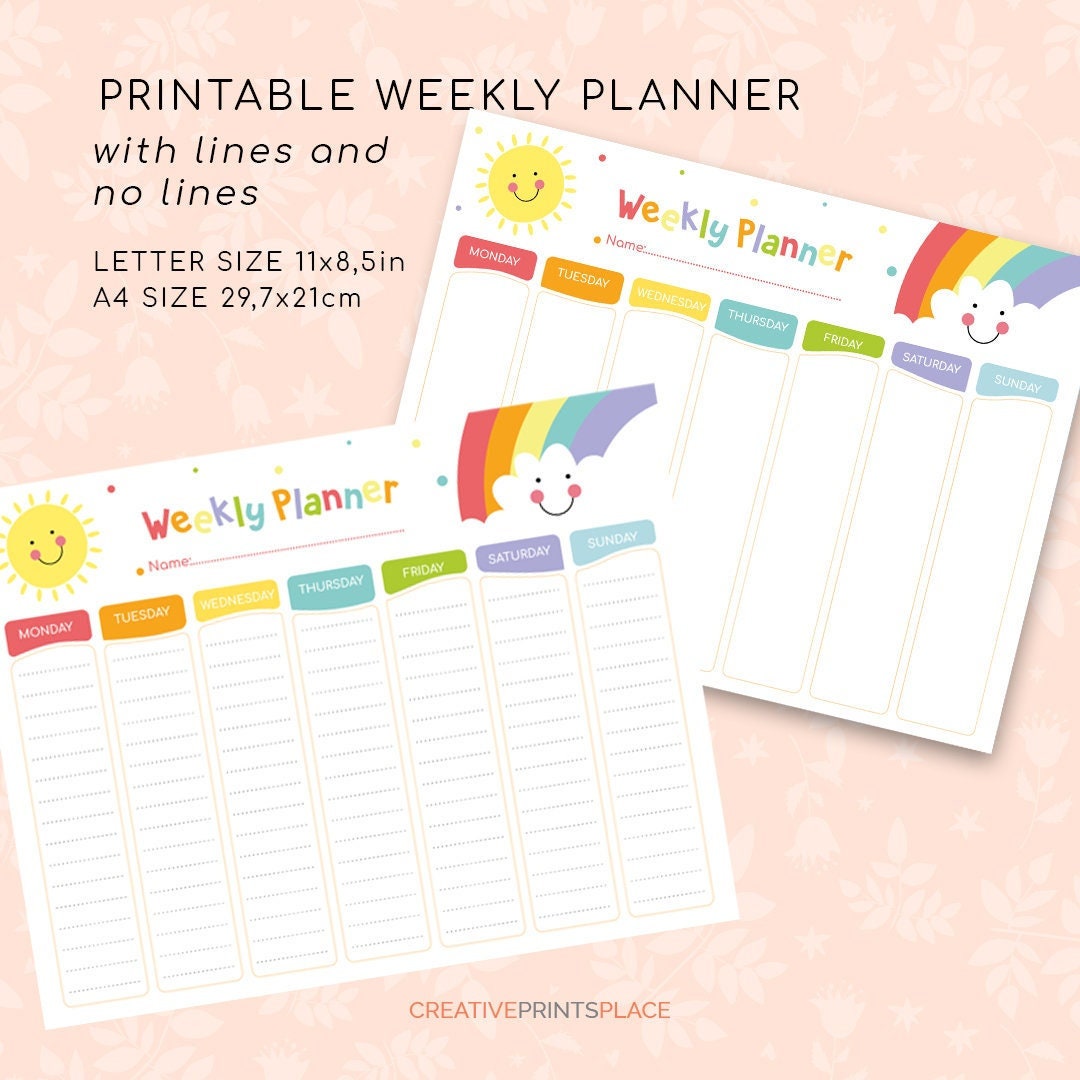 Kids Weekly Planner, Printable Rainbow Daily Planner, Homeschool ...