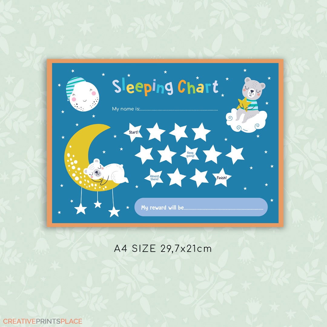 Printable Bear Sleeping Chart for Boys: Toddler Reward (digital ...