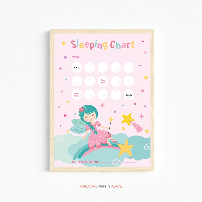 Pink Fairy Printable Sleeping Chart, Girl Behavior Chart, Chore Chart ...