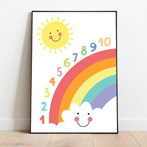 Numbers 1-10 Rainbow Nursery Print, Educational Playroom Decor (digital ...