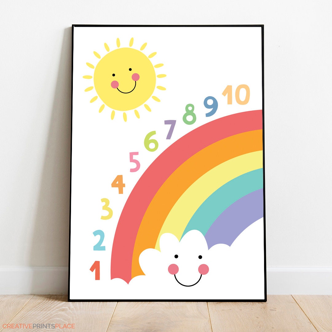 Numbers 1-10 Rainbow Nursery Print, Educational Playroom Decor (digital ...
