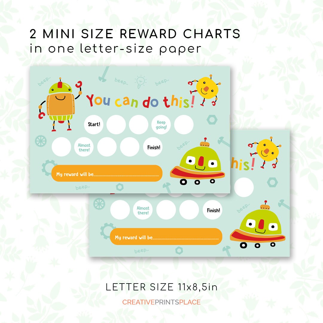 Mini Size Printable Robots Reward Chart, Boy's Mini Sticker Chart, Mini ...