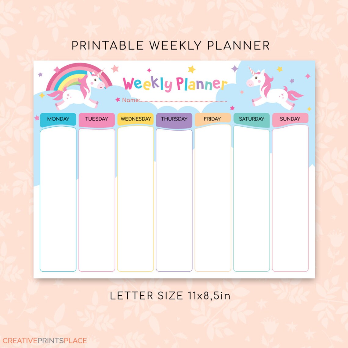 Unicorn Printable Kids Weekly Planner, Printable Daily Weekly Planner ...