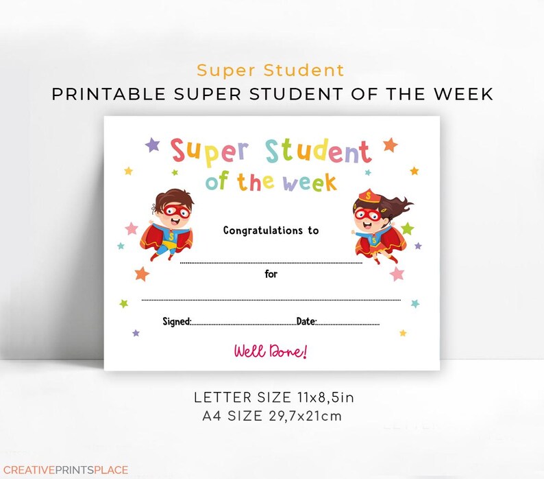 Student of the Week Certificate: Printable Classroom Award (digital ...