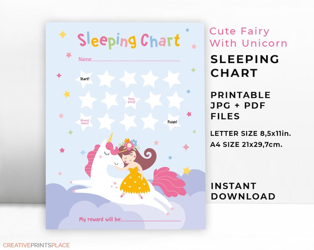 Fairy and Unicorn Sleeping Chart, Kids Reward Tracker (digital Download ...