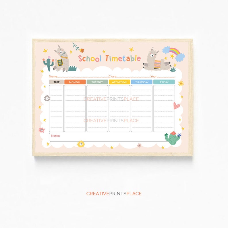 Printable Llama School Timetable – Kids Daily Planner PDF, A4 & Letter ...