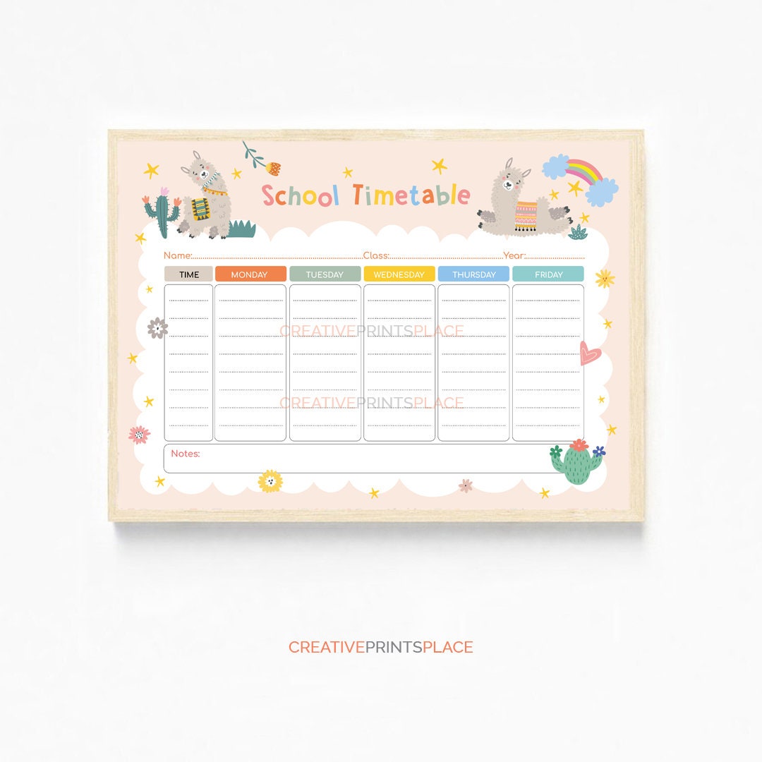Printable Llama School Timetable – Kids Daily Planner PDF, A4 & Letter ...
