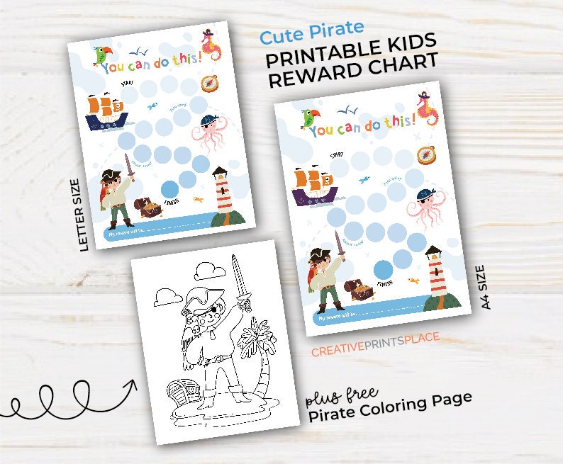 Boys Pirate Reward Chart Vertical, Printable Pirate Sticker Chart ...