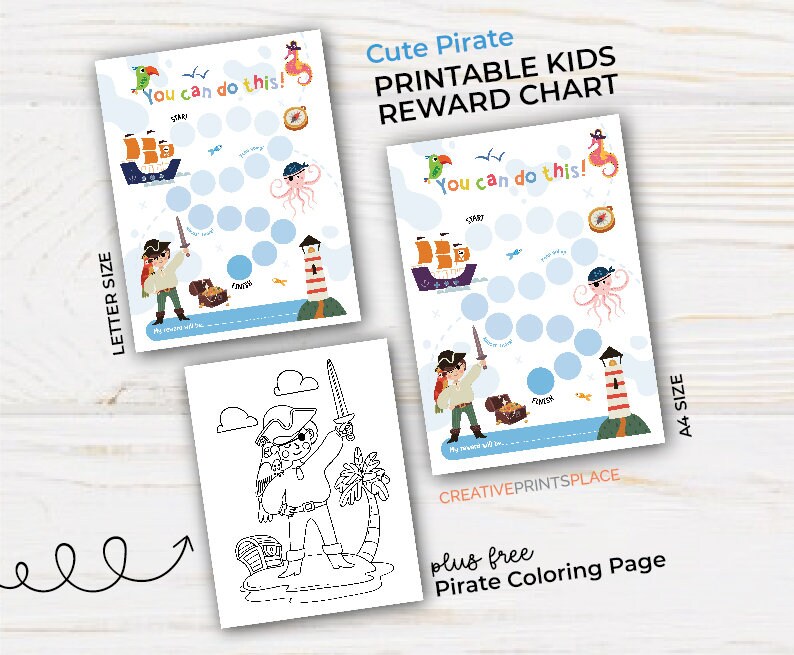 Boys Pirate Reward Chart Vertical, Printable Pirate Sticker Chart ...