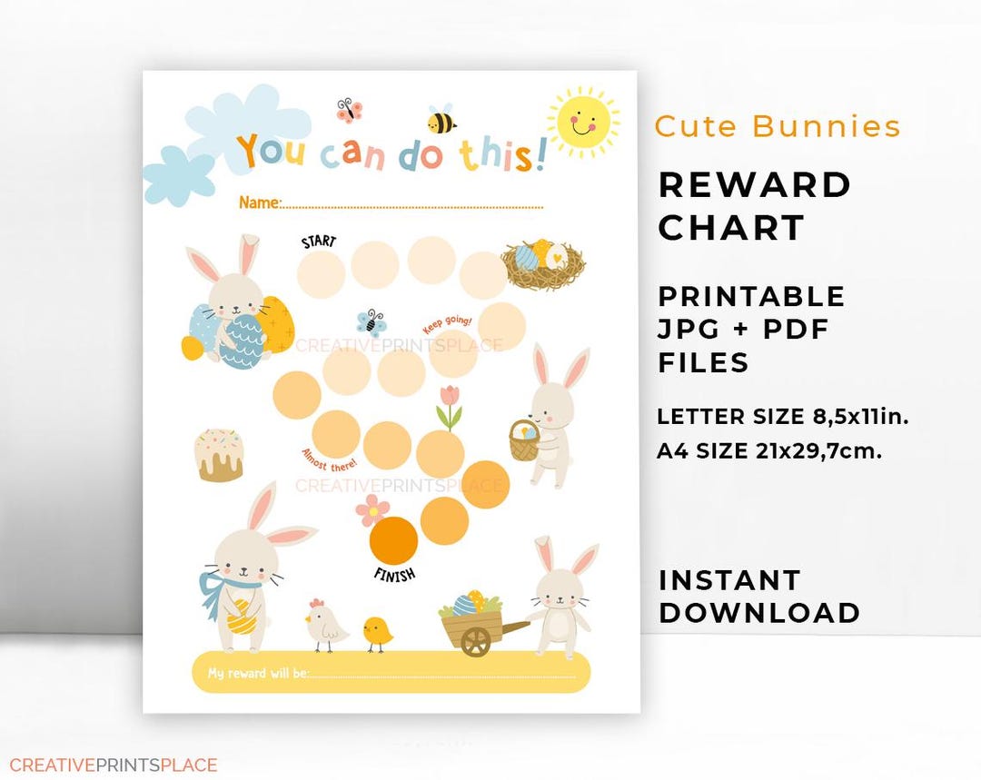 Printable Easter Bunny Reward Chart, Cute Easter Behavior Tracker for ...