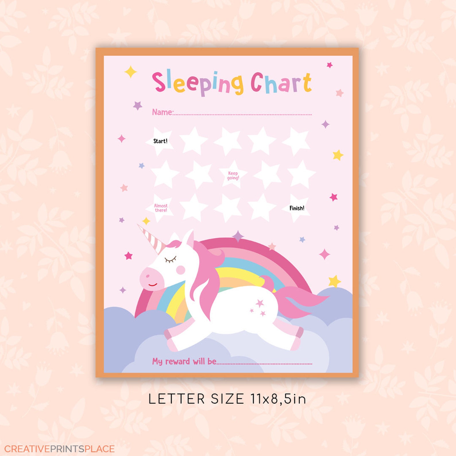 Printable Unicorn Pink Sleeping Chart, Good Night Chart for Girls ...