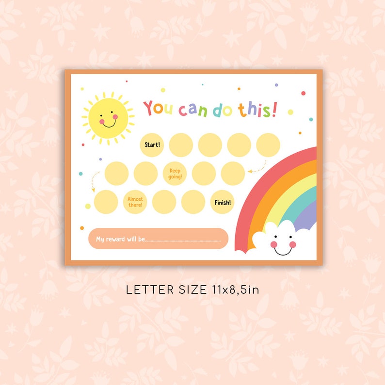 Printable Rainbow Sun Reward Chart Girl's Sticker Chart | Etsy Canada