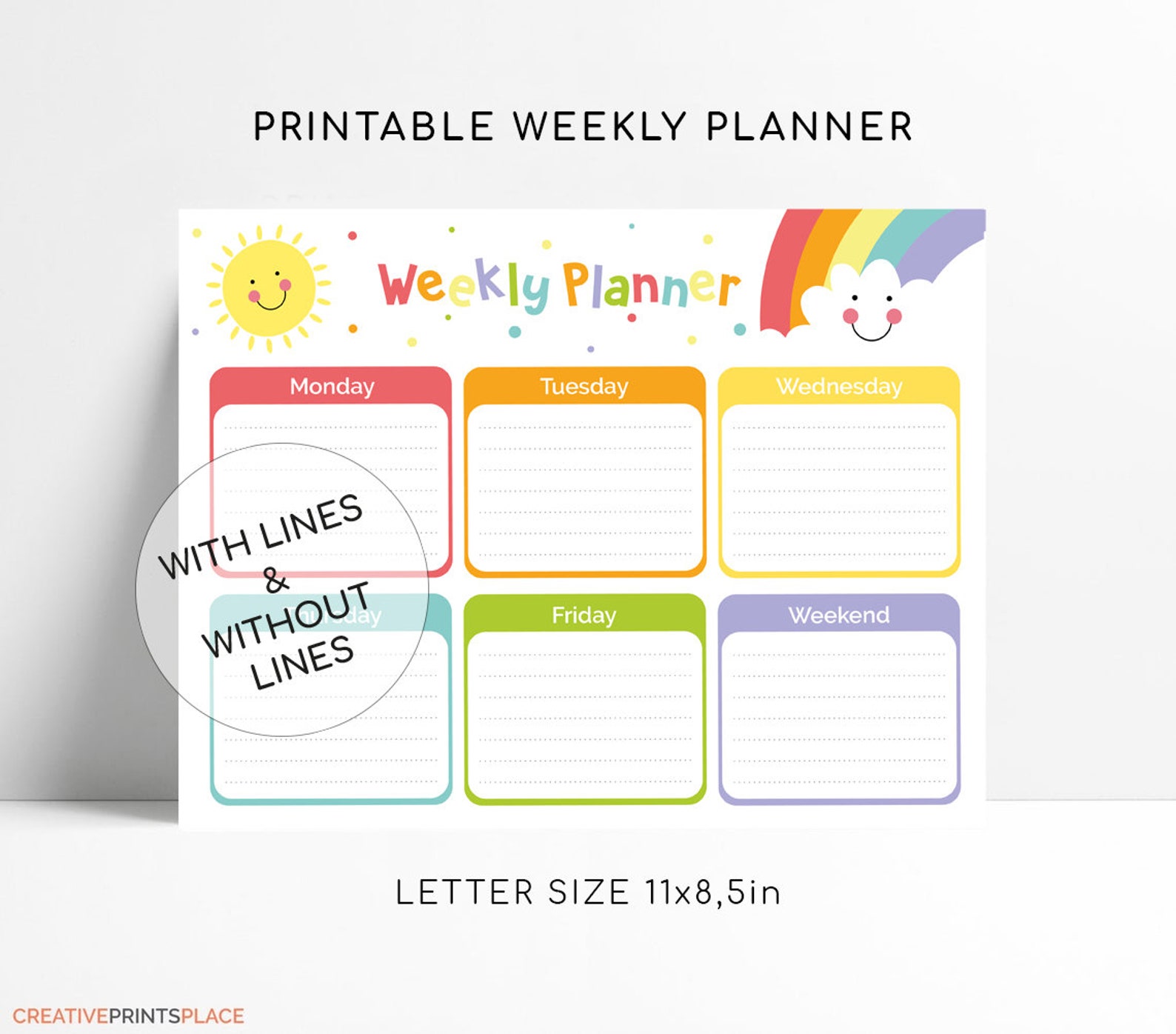 Kids Weekly Planner, Printable Sun Rainbow Daily Planner, Homeschool ...