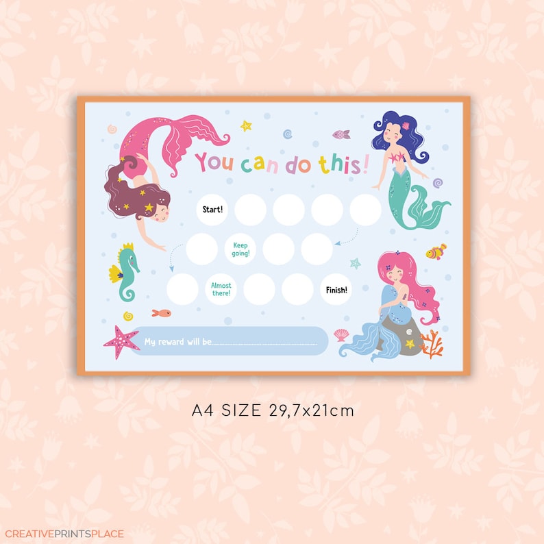 Mermaid Reward Chart for Kids, Behavior Sticker Chart, Printable ...