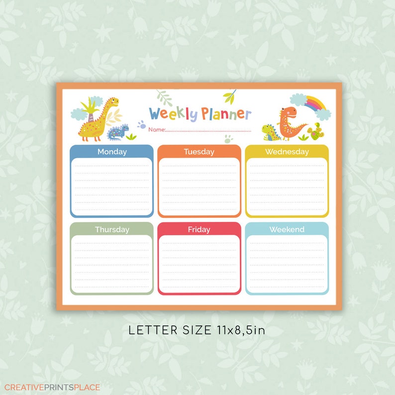 Printable Dinosaur Kids Weekly Planner, Homeschool Planner, Kids Daily ...