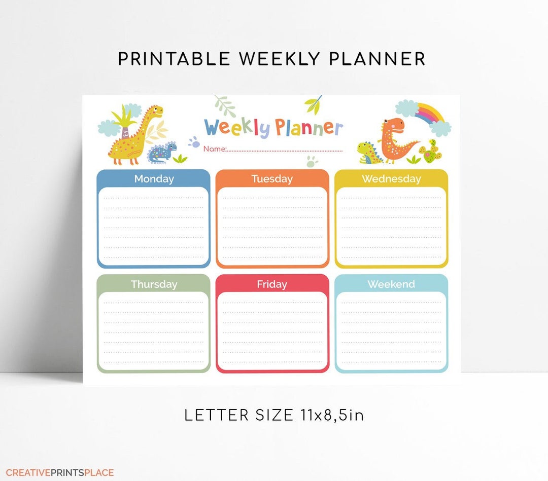 Printable Dinosaur Kids Weekly Planner, Homeschool Planner, Kids Daily ...