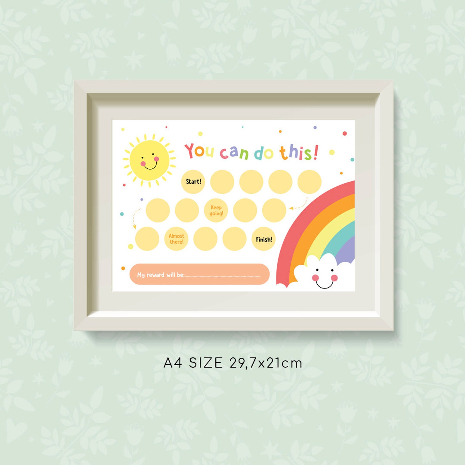 Printable Rainbow Sun Reward Chart Girl's Sticker Chart | Etsy