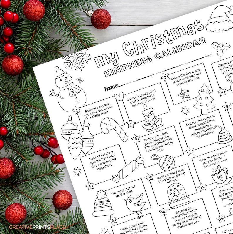 Printable Kindness Christmas Advent Calendar for Kids, Printable ...