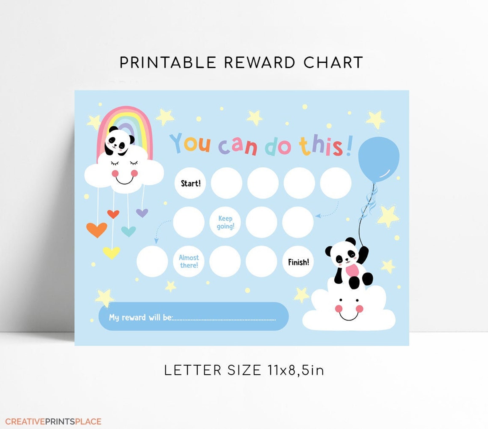 Printable Panda Reward Chart for Boys, Boy's Sticker Chart, Instant ...