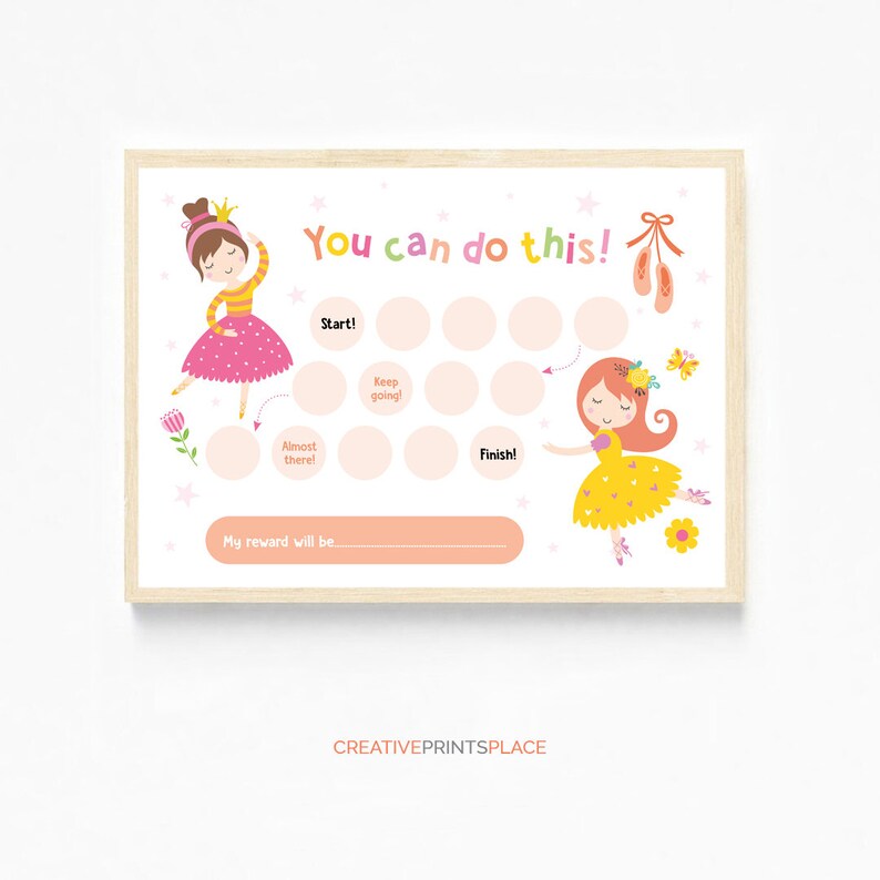 Printable Pink Orange Ballerina Reward Chart, Girl's Sticker Chart ...