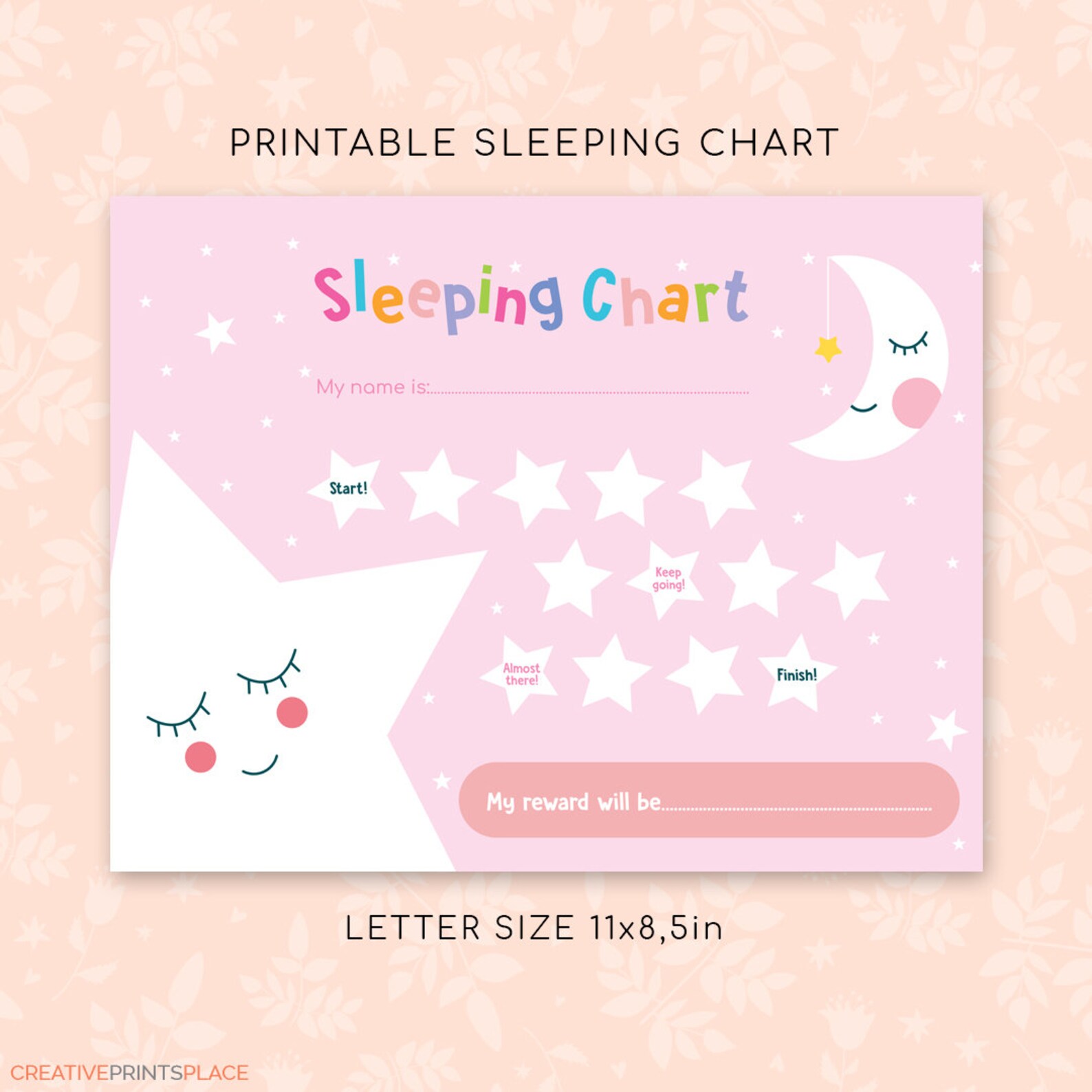 Star Moon Sleeping Chart for Girls, Sleep Log, Printable Sleep Tracker ...