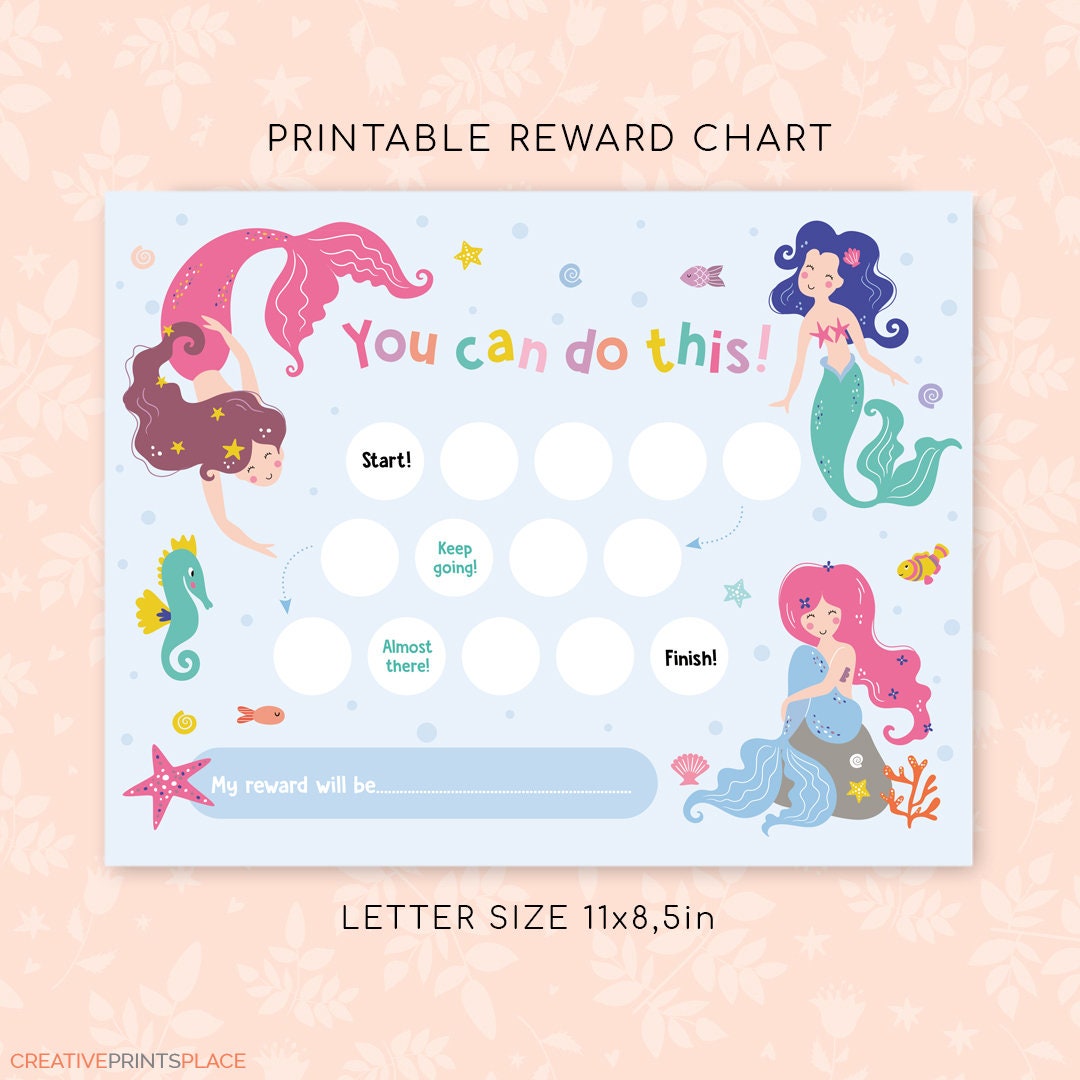 Mermaid Reward Chart for Kids: Rainbow Behavior Tracker (digital ...