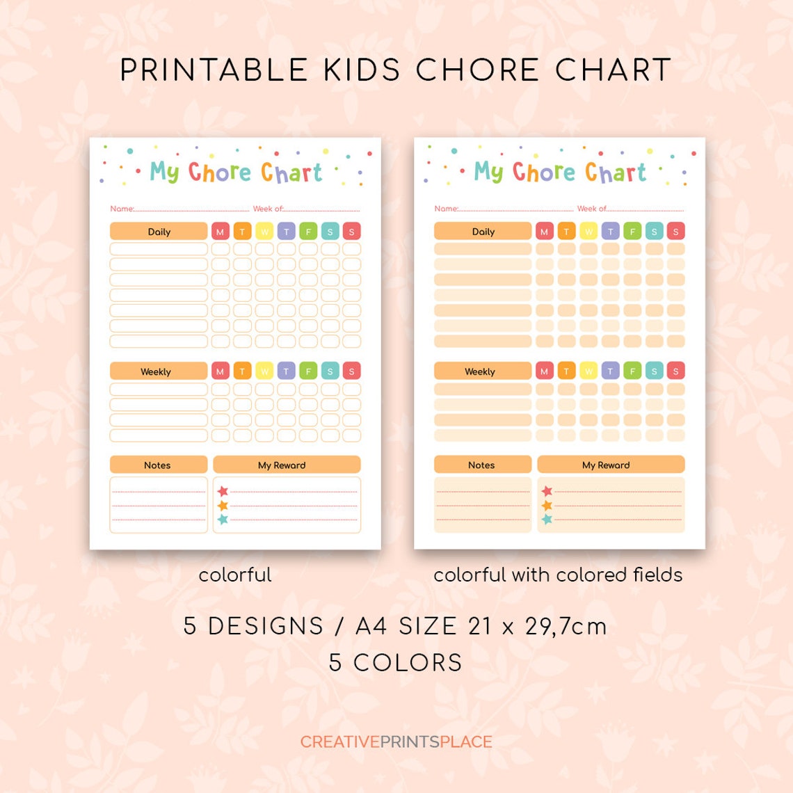 Printable Kids Chore Chart, Daily Weekly Monthly Chores ...