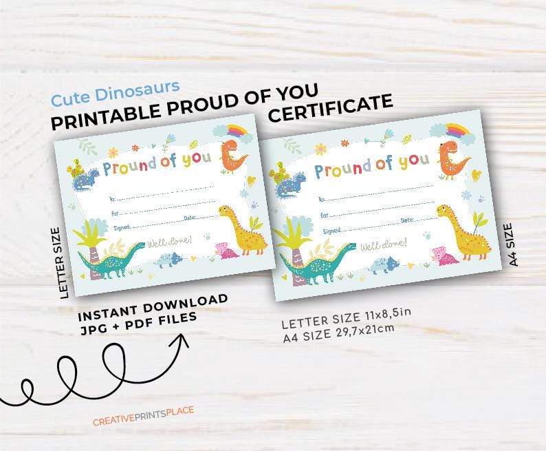 Proud of You Boy Dinosaurs Certificate, Award Certificate for Kids ...