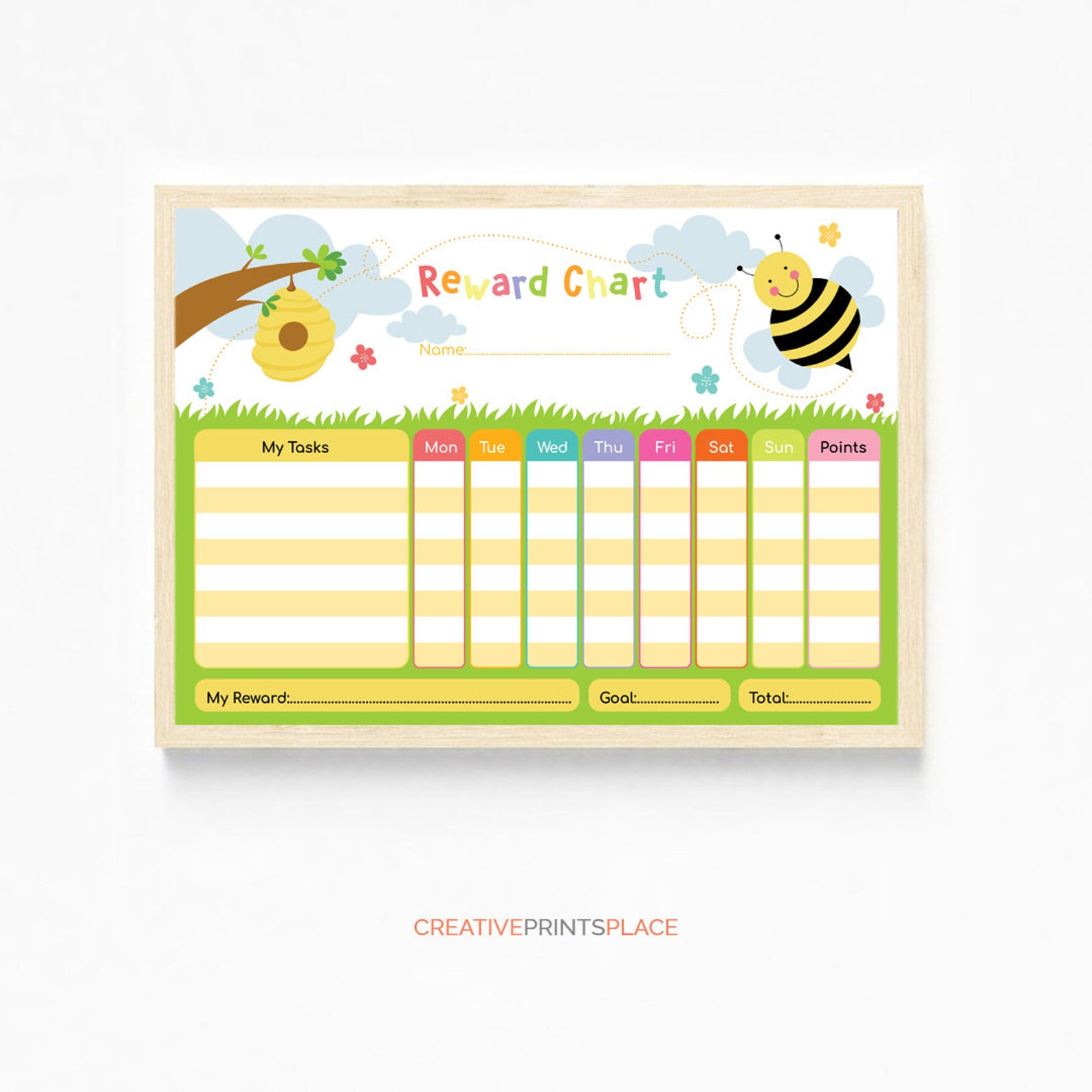 Printable Bee Reward Chart, Kids Responsibility Chart, Children's ...