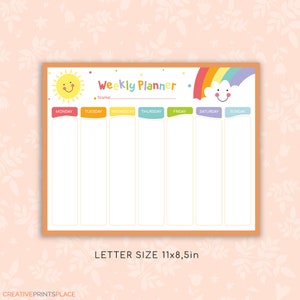 Kids Weekly Planner, Printable Rainbow Daily Planner, Homeschool ...