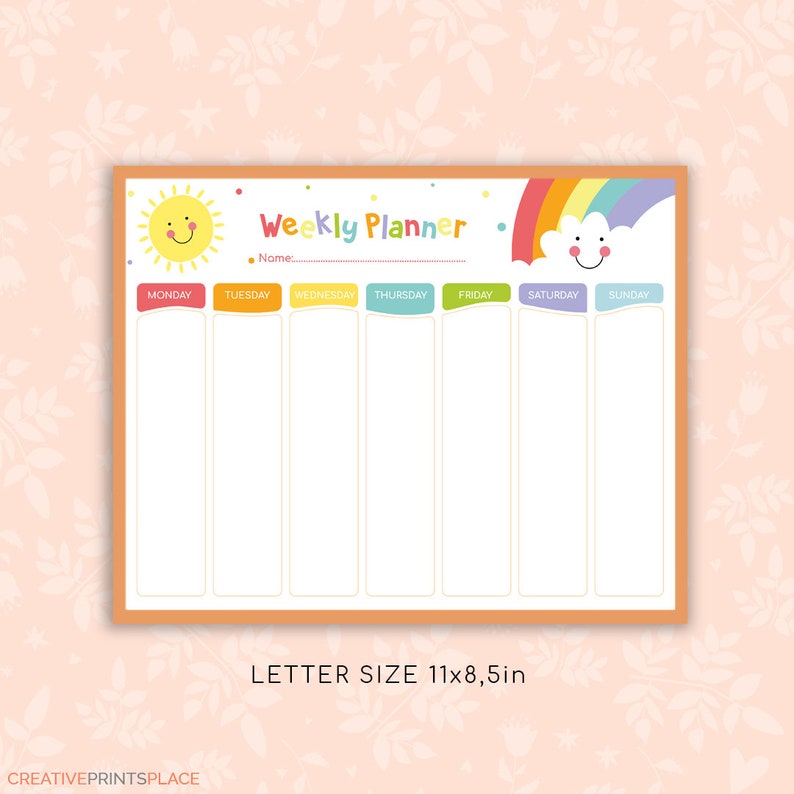 Kids Weekly Planner Printable Rainbow Daily Planner - Etsy