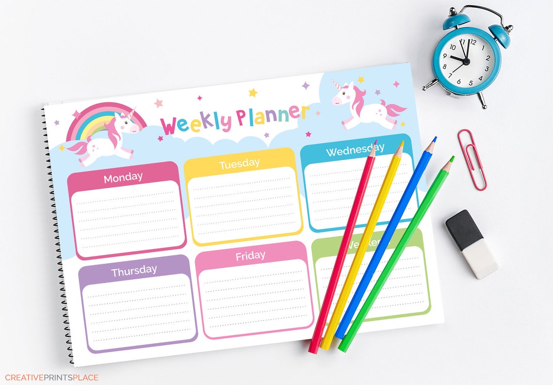 Printable Unicorn Kids Weekly Planner Unicorn Daily (Download Now) - Etsy