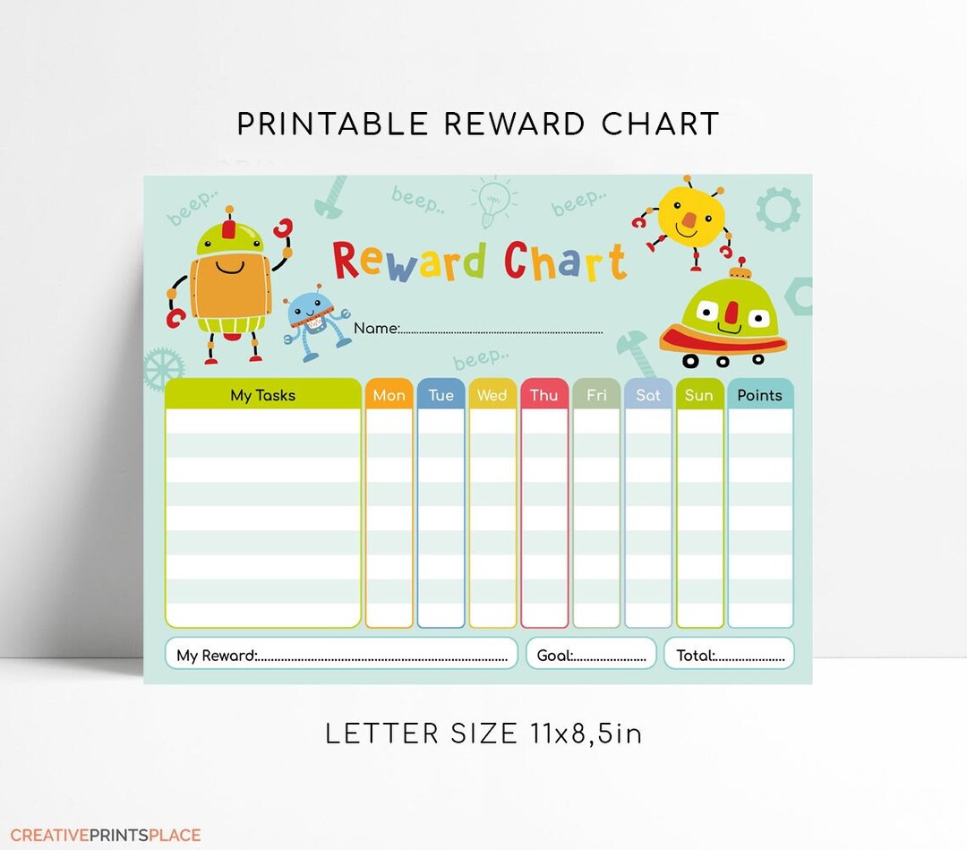Printable Robots Reward Chart, Robots Task Chart, Responsibility Chart ...
