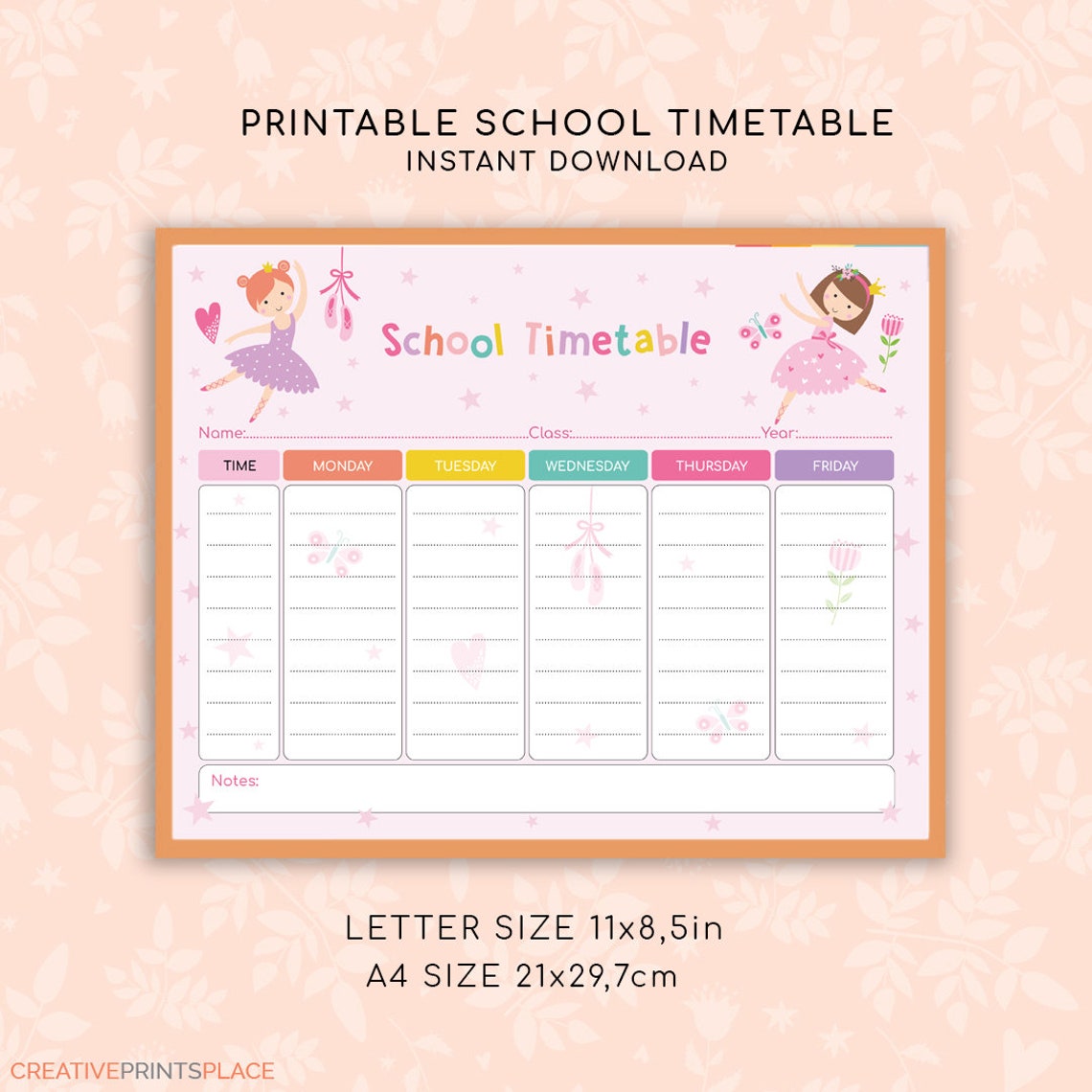 Printable Ballerinas School Timetable, Kids Daily Schedule, Back to ...
