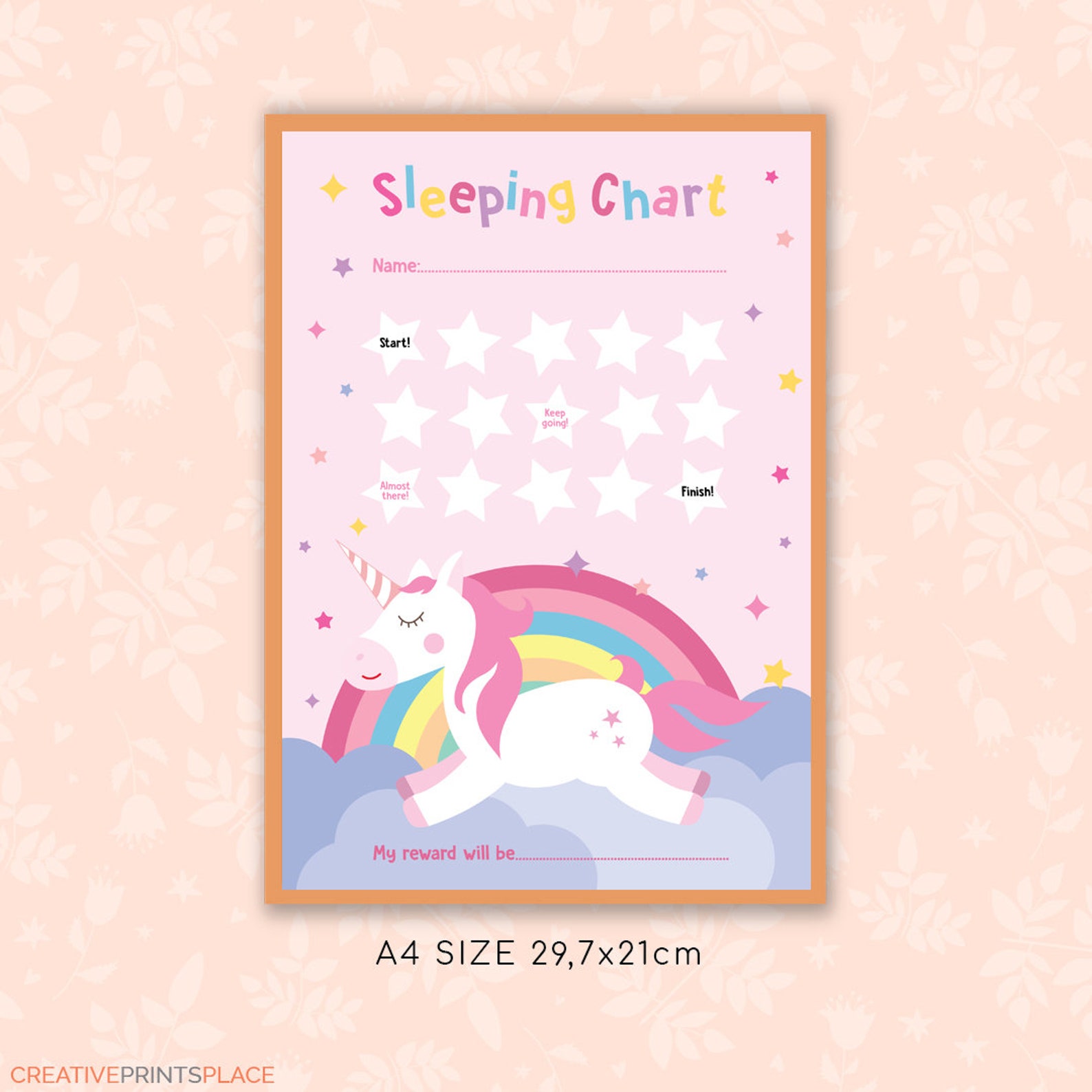 Printable Unicorn Pink Sleeping Chart, Good Night Chart for Girls ...