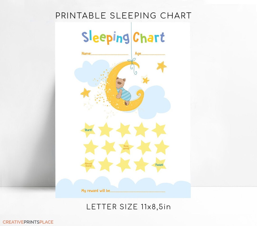 Printable Cute Bear Sleeping Chart, Sleeping Chart for Boys, Bed Time ...