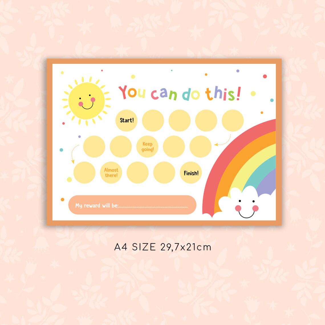 Printable Rainbow Sun Reward Chart Girl's Sticker Chart | Etsy
