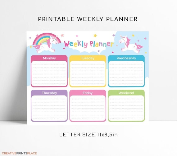Printable Unicorn Kids Weekly Planner Unicorn Daily Planner - Etsy