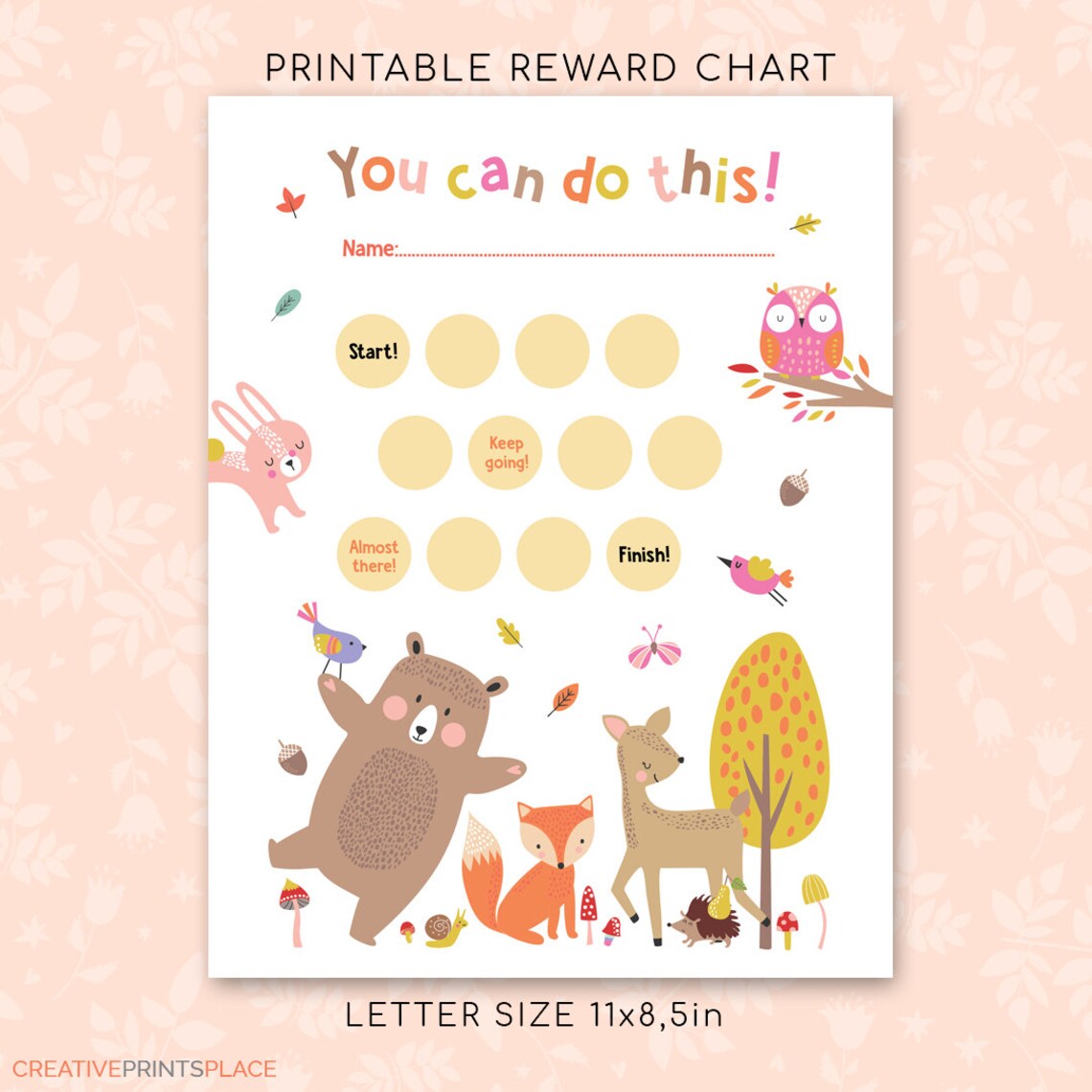 Girls Woodland Reward Chart Vertical Printable Forest Animals | Etsy