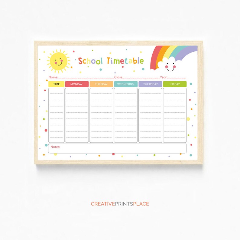 Printable Sun Rainbow School Timetable, Kids Daily Schedule, Back to ...