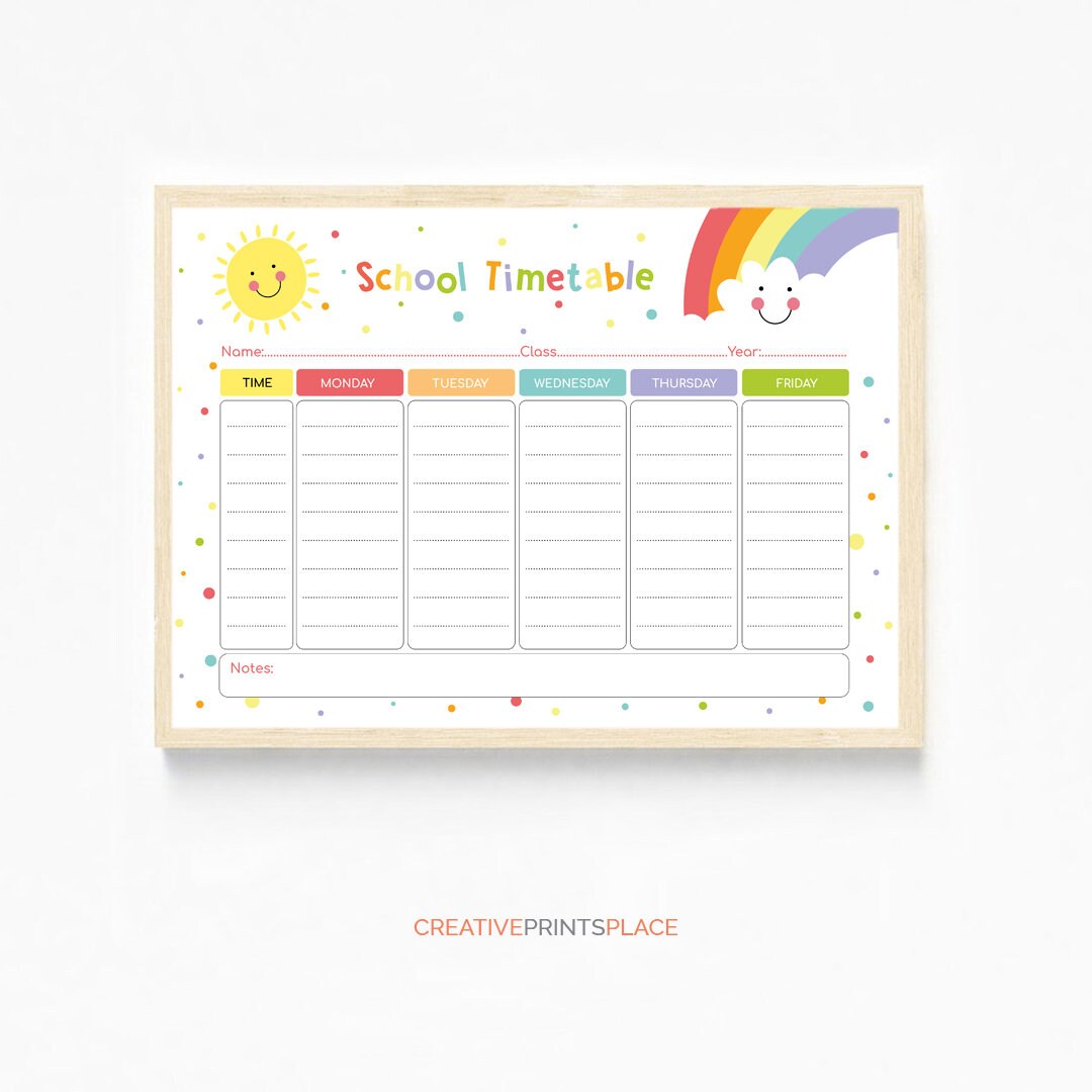 Printable Sun Rainbow School Timetable Kids Daily Schedule - Etsy