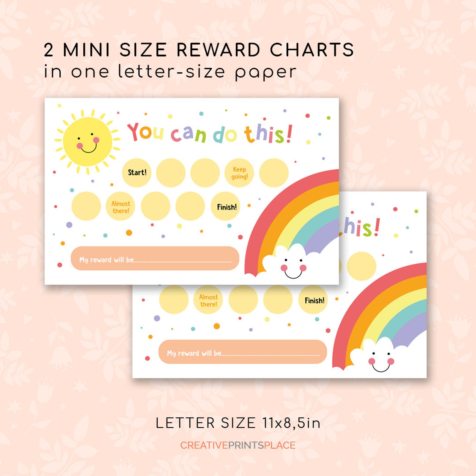 Mini Size Printable Rainbow Sun Reward Chart, Girl's Sticker Chart ...