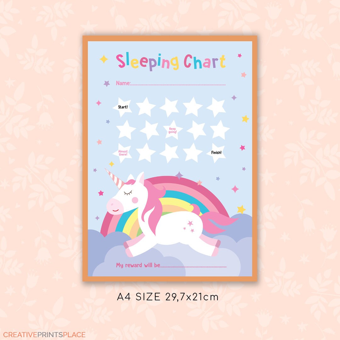 Girls Unicorn Sleeping Chart, Printable Sleep Sticker Chart, Sleep ...