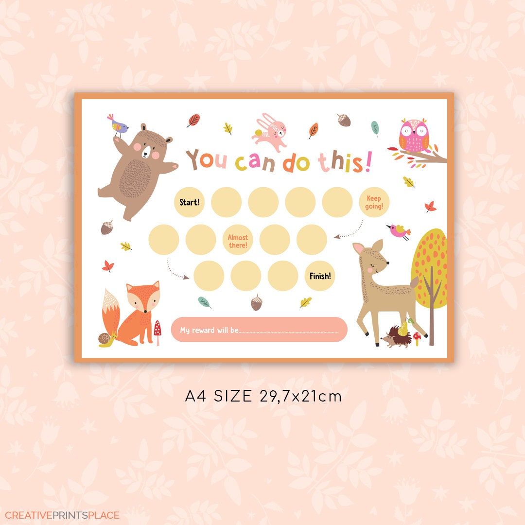 Printable Woodland Animals Reward Chart, Forest Animals Girl's Sticker ...