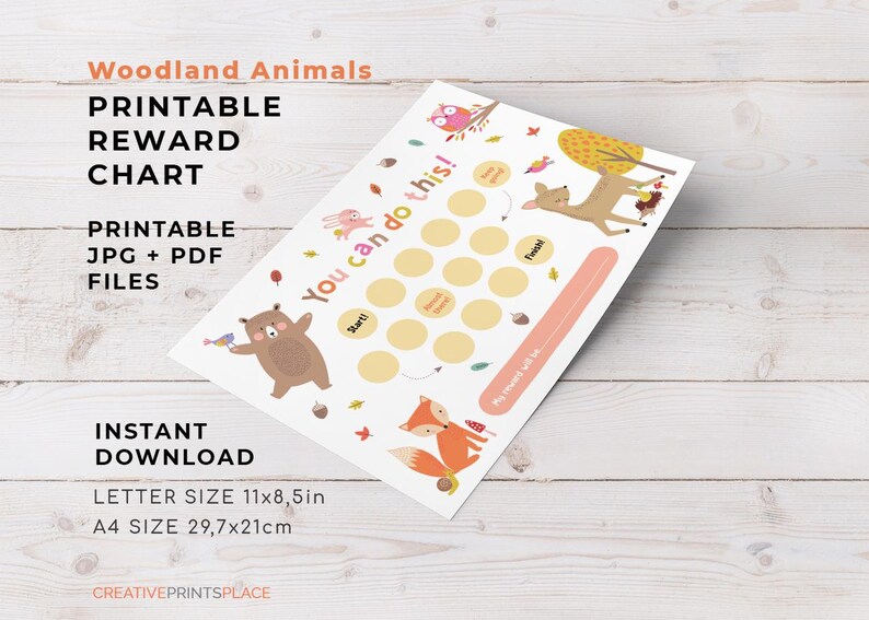 Woodland Animals Reward Chart: Kids Behavior Tracker (digital Download ...