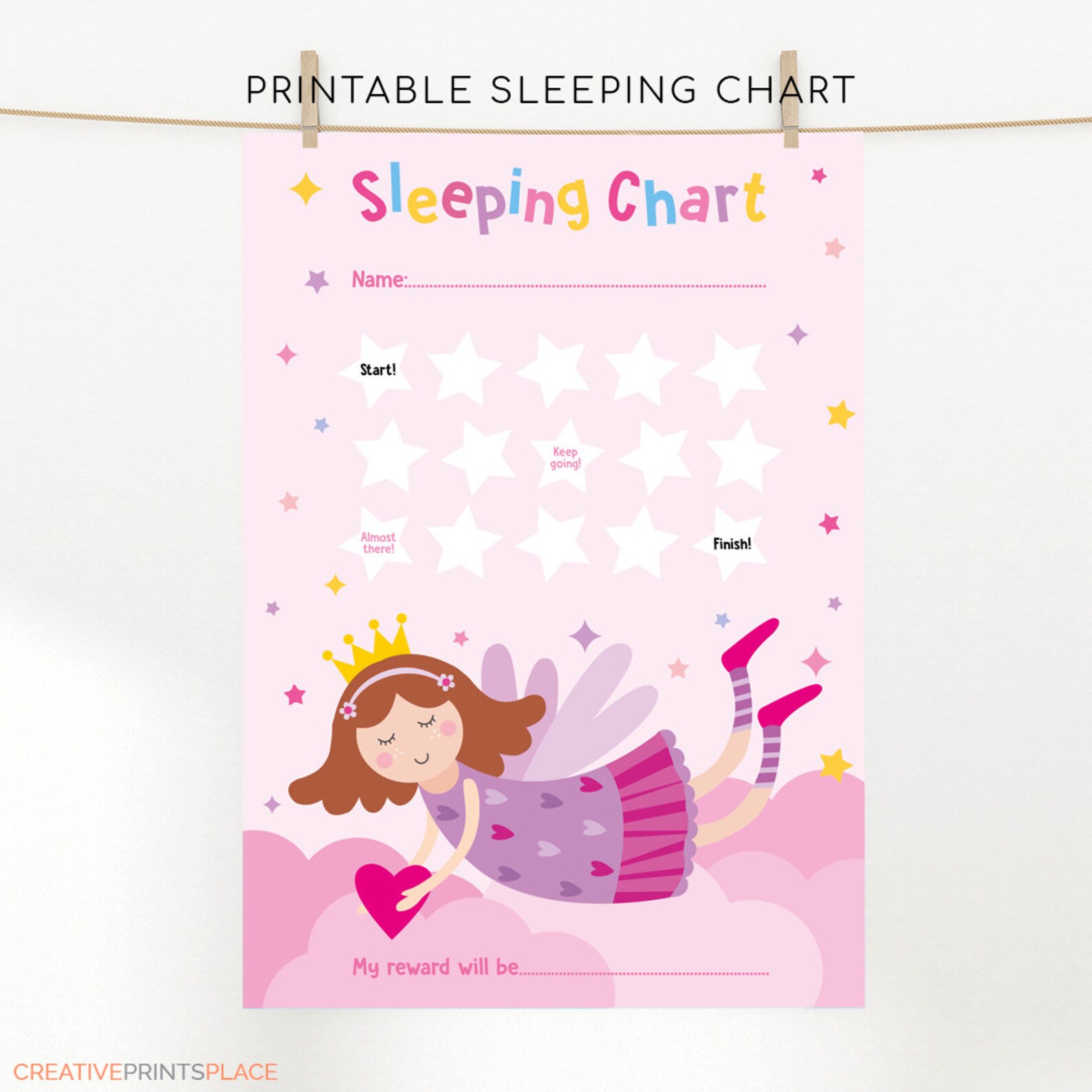 Pink Fairy Printable Sleeping Chart, Girl Sleep Tracker Chart, Bedtime ...