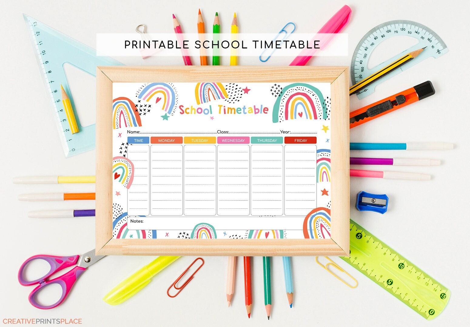 Printable Rainbow School Timetable, Kids Daily Schedule, Back to School ...