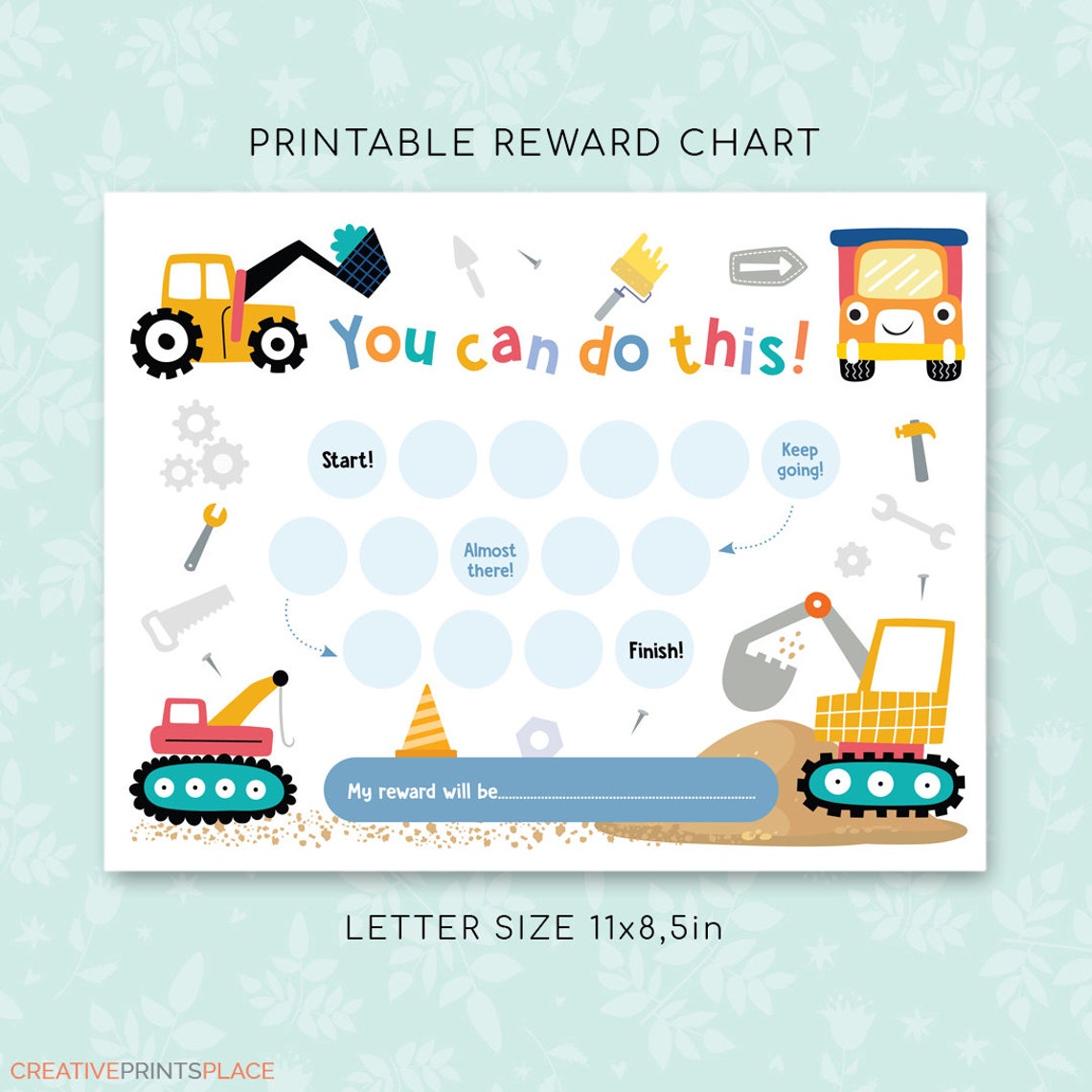 Construction Reward Chart for Toddlers: Fun Sticker System (digital ...