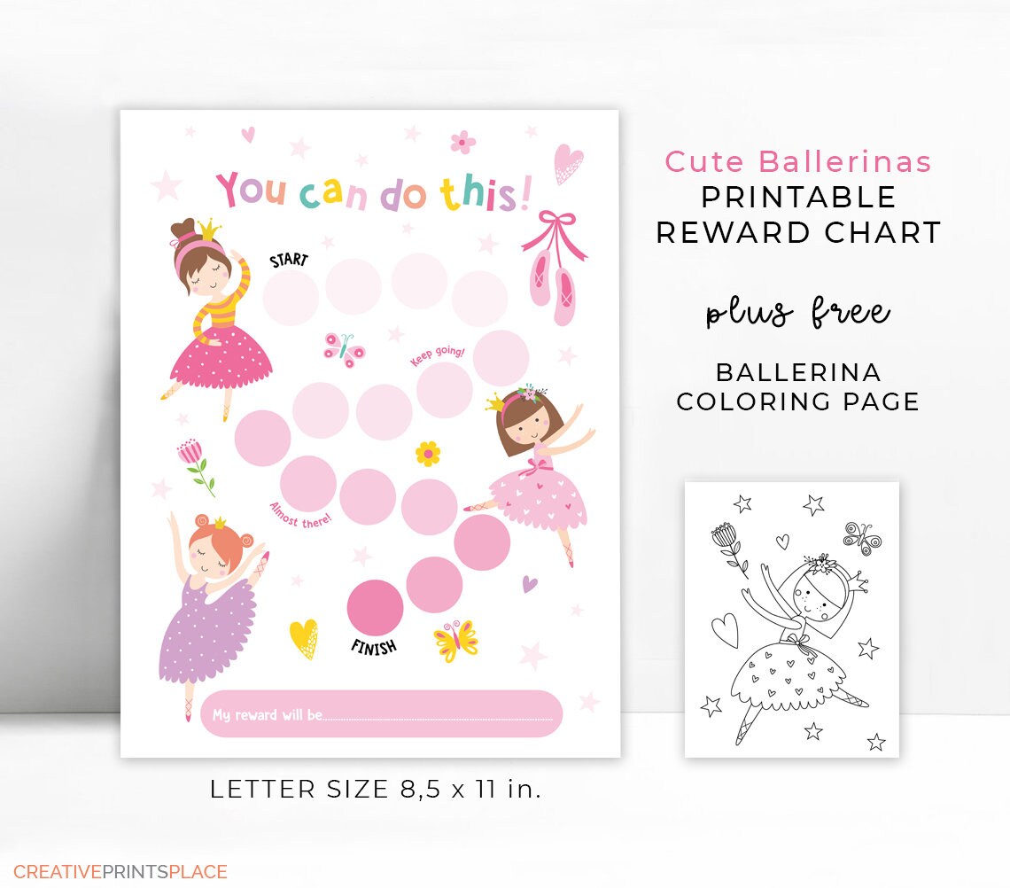 Printable Ballerina Theme Reward Chart, Girl's Sticker Chart, Instant ...